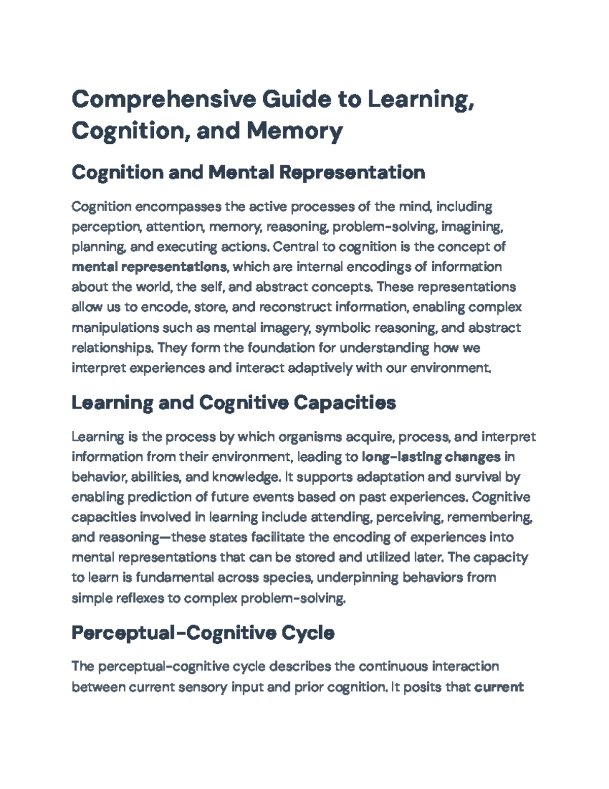 Comprehensive Guide to Learning, Cognition, and Memory (MBB-1) - Studocu