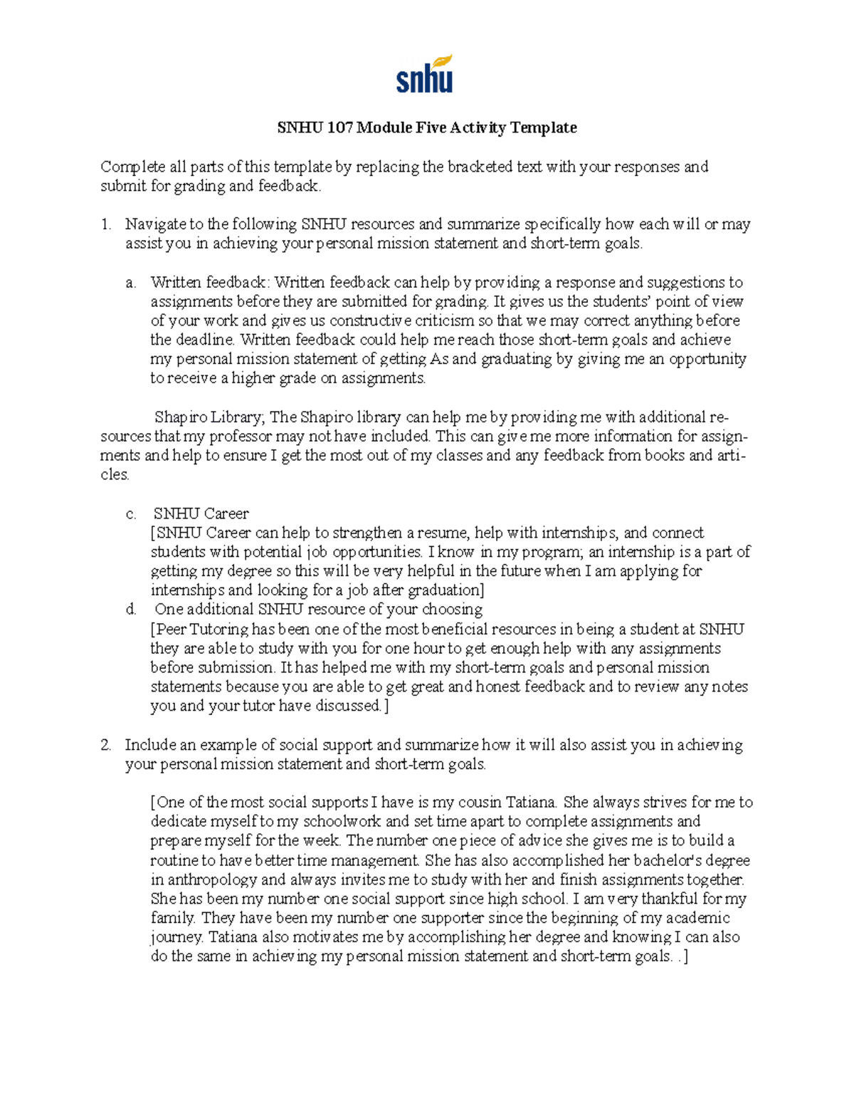 SNHU 107 Module Five Activity Template - SNHU 107 Module Five Activity ...