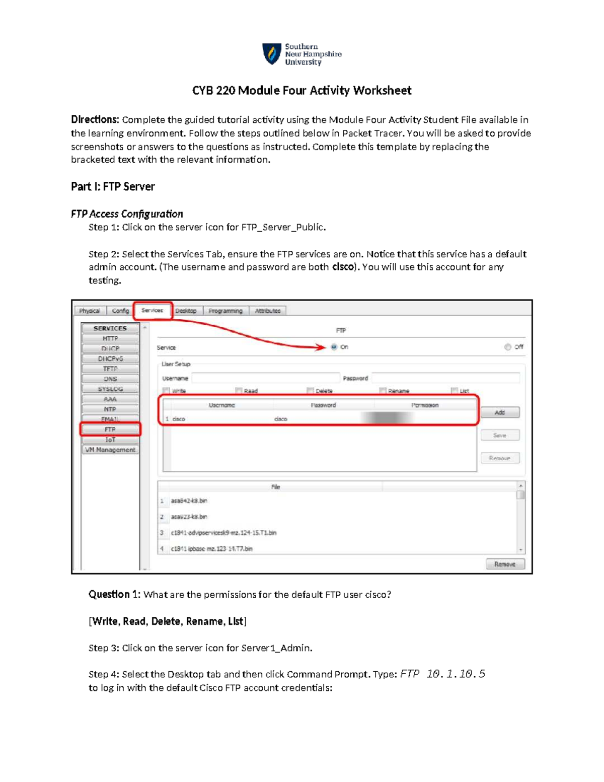 CYB 220 Module Four Activity: FTP & Firewall Configuration Guide - Studocu