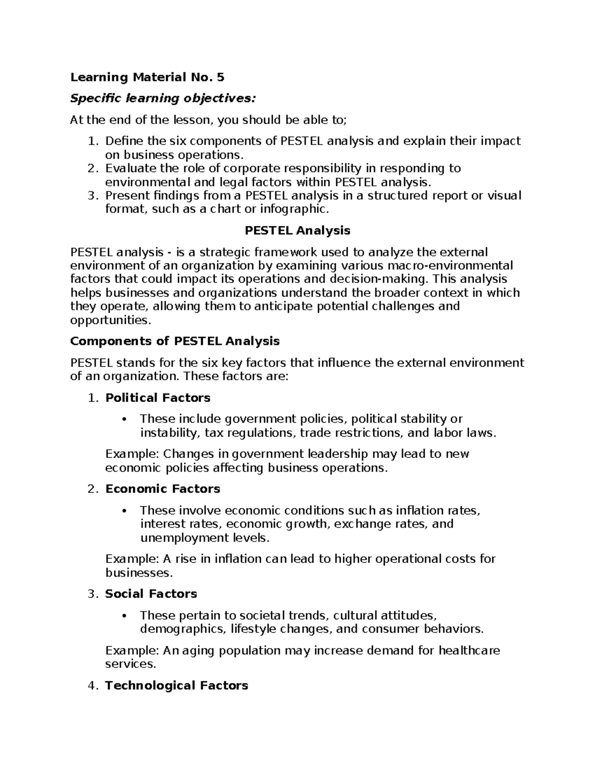 PESTEL Analysis Overview: Key Components & Business Impact - Studocu