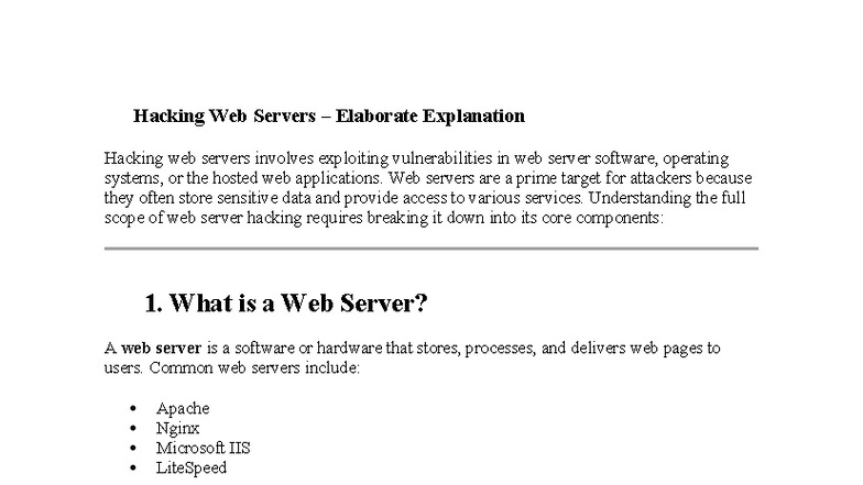 Hacking Web Servers: Vulnerabilities and Exploitation Techniques - Studocu
