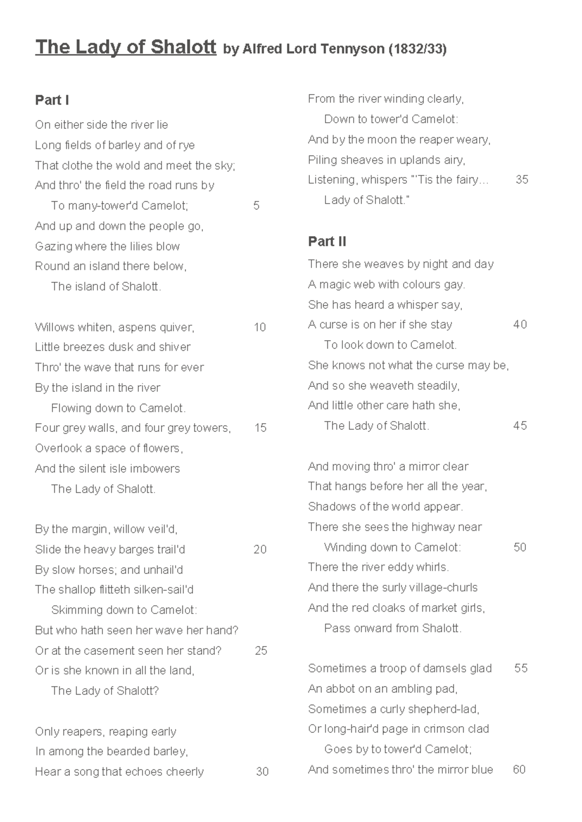 Alfred Lord Tennyson - The Lady of Shalott (Corrected Version ...