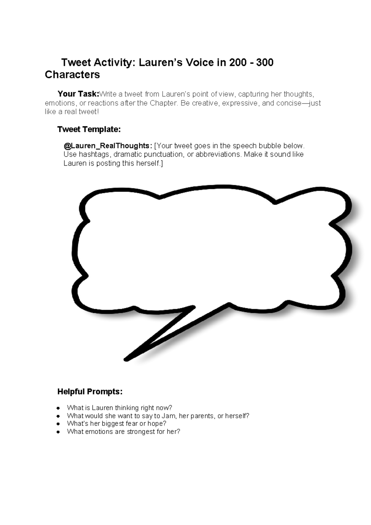 1st yr English esson 4 - Tweet Activity - 🐦Tweet Activity: Lauren’s ...