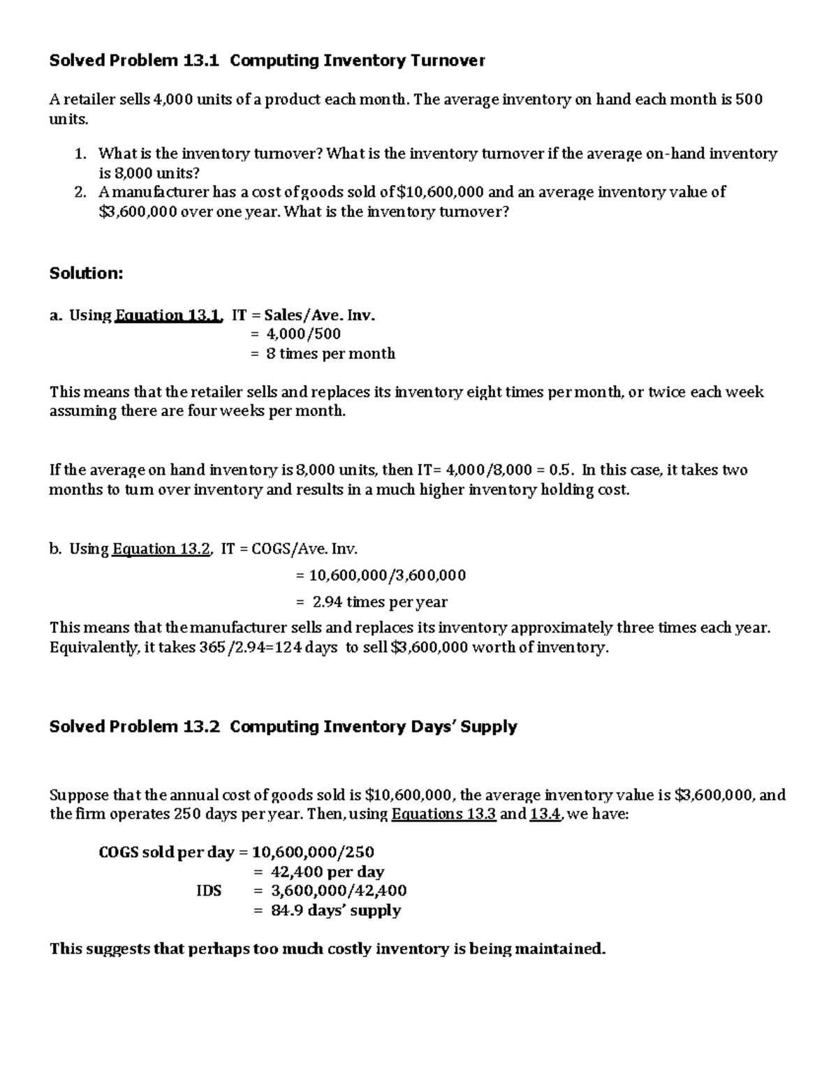 OM Solved Problems Chapter 13 - Solved Problem 13 Computing Inventory ...