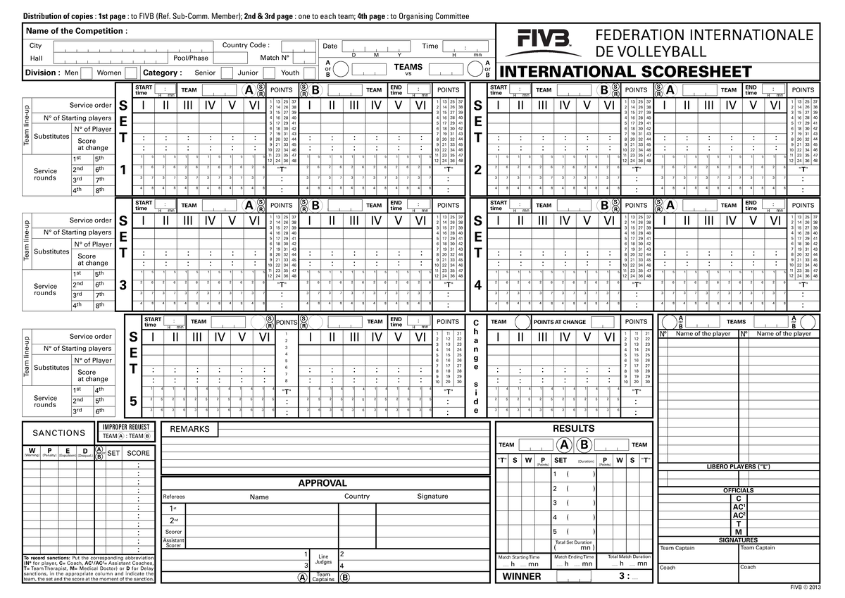 FIVB VB Scoresheet 2013 updated 2 - REMARKS FEDERATION INTERNATIONALE