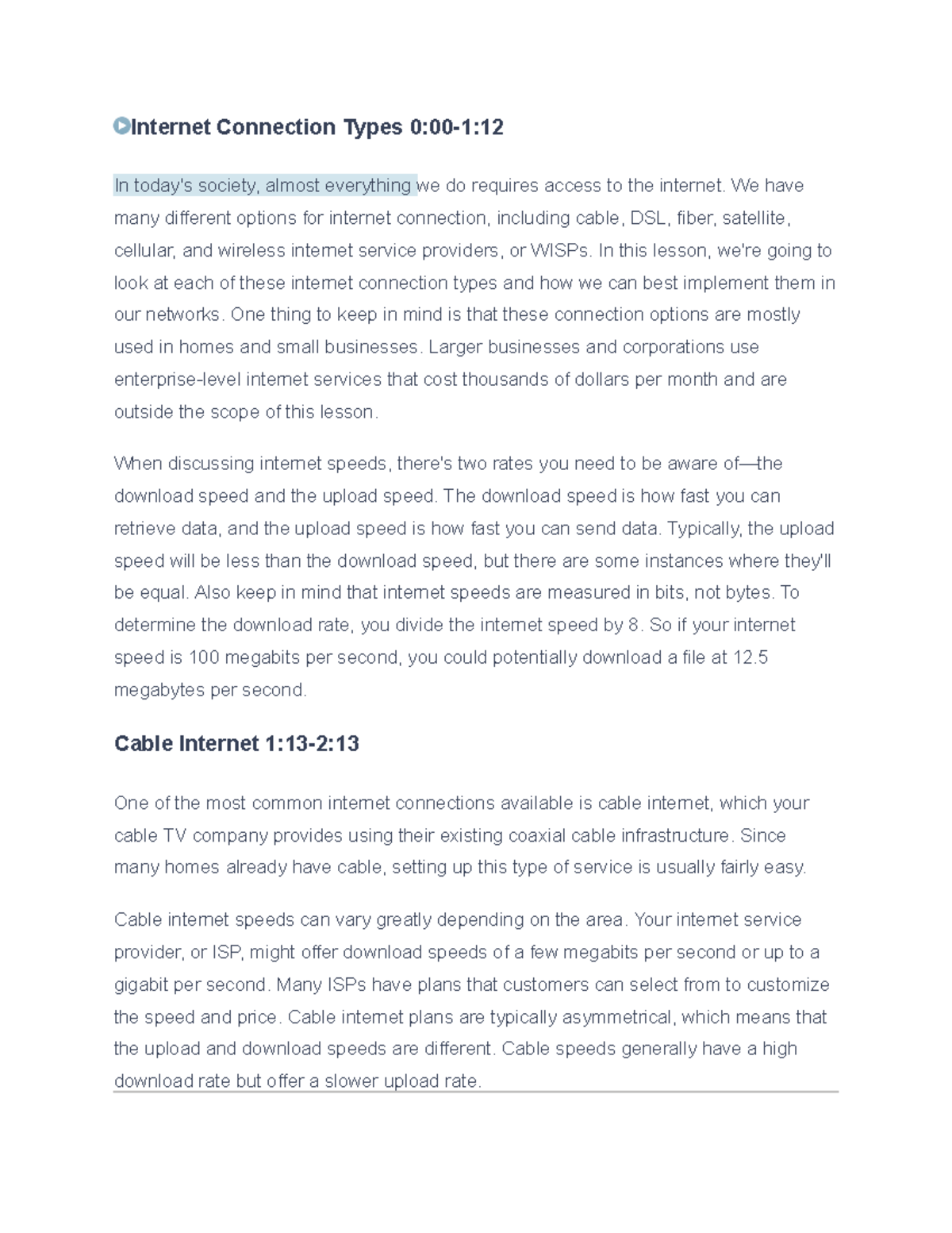 11.7.4 Lesson on Internet Connection Types: Cable, DSL, Satellite ...