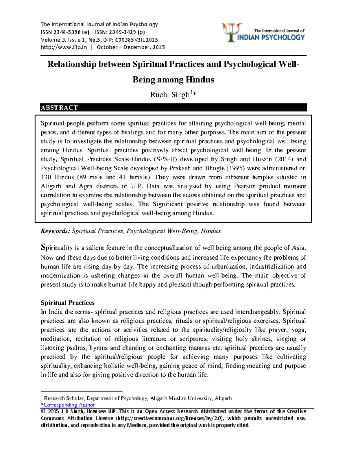 Relationship between Spiritual Practices and Psychological Well-Being ...