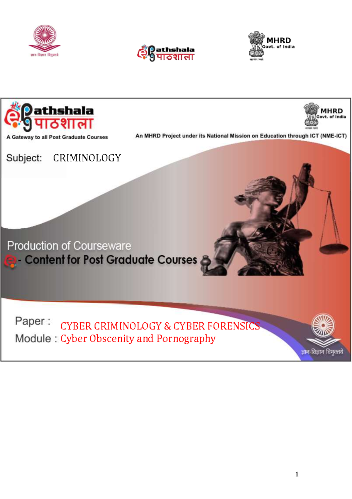 1521180502 Criminology Module 20: Cyber Obscenity & Pornography - Studocu
