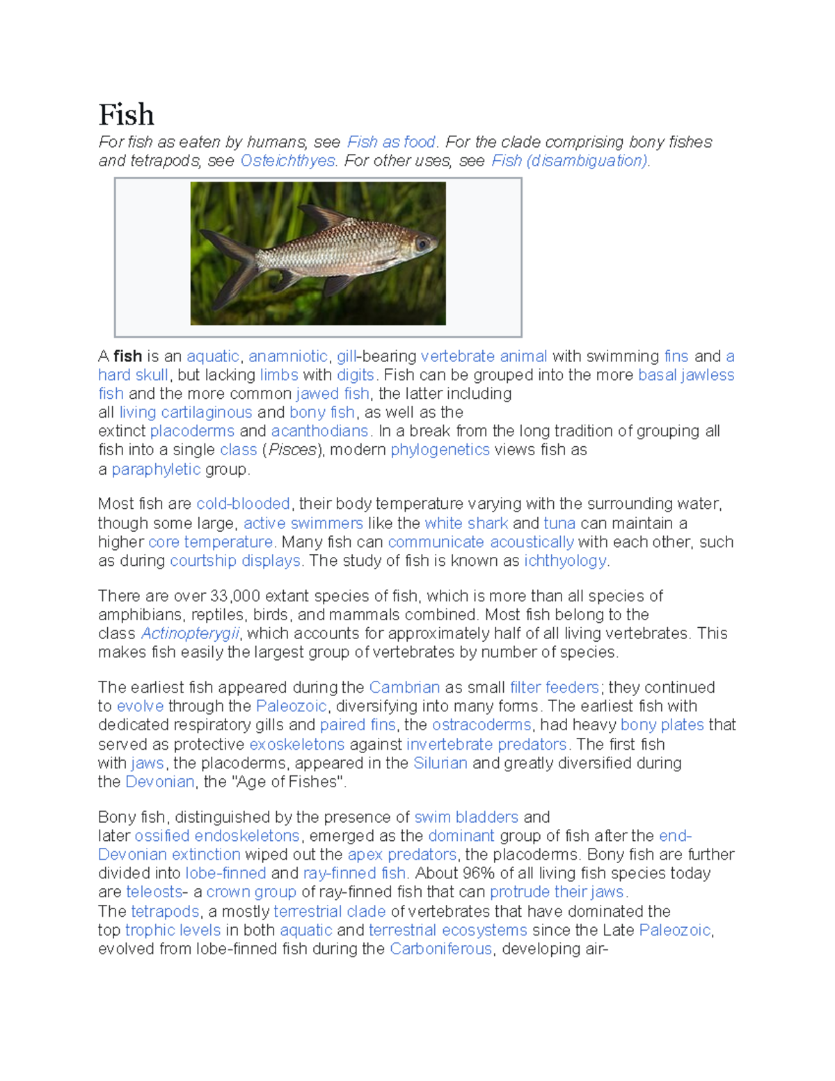 Fish: An Overview of Aquatic Vertebrates and Their Evolution - Studocu