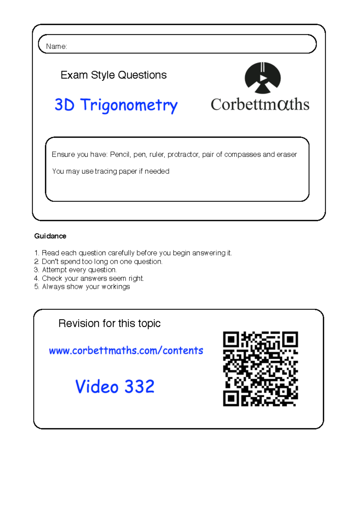 3D Trigonometry Exam Style Questions - 3D-TRIG 2023 - Studocu