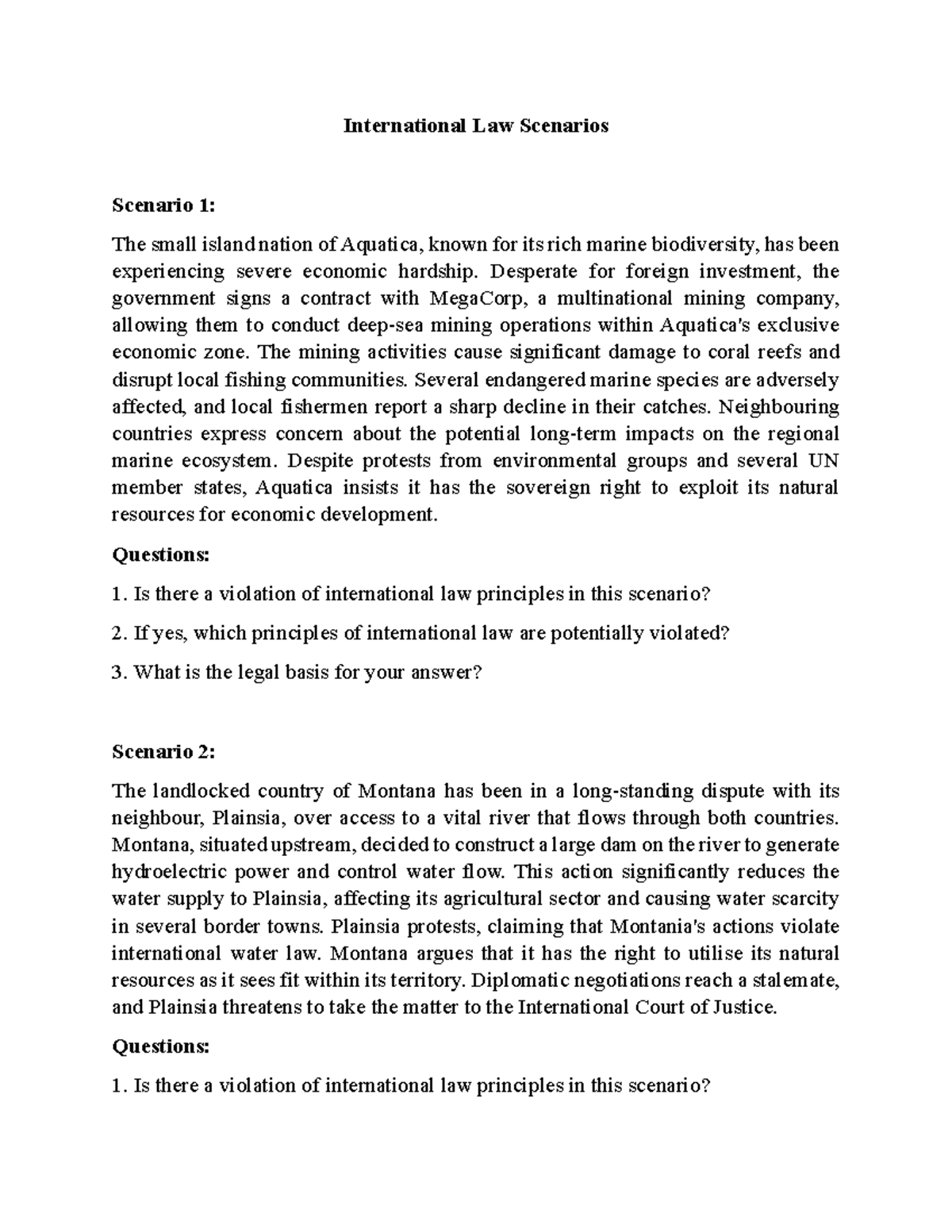 Int'l Law Scenarios Analysis - Case Studies & Implications - Studocu