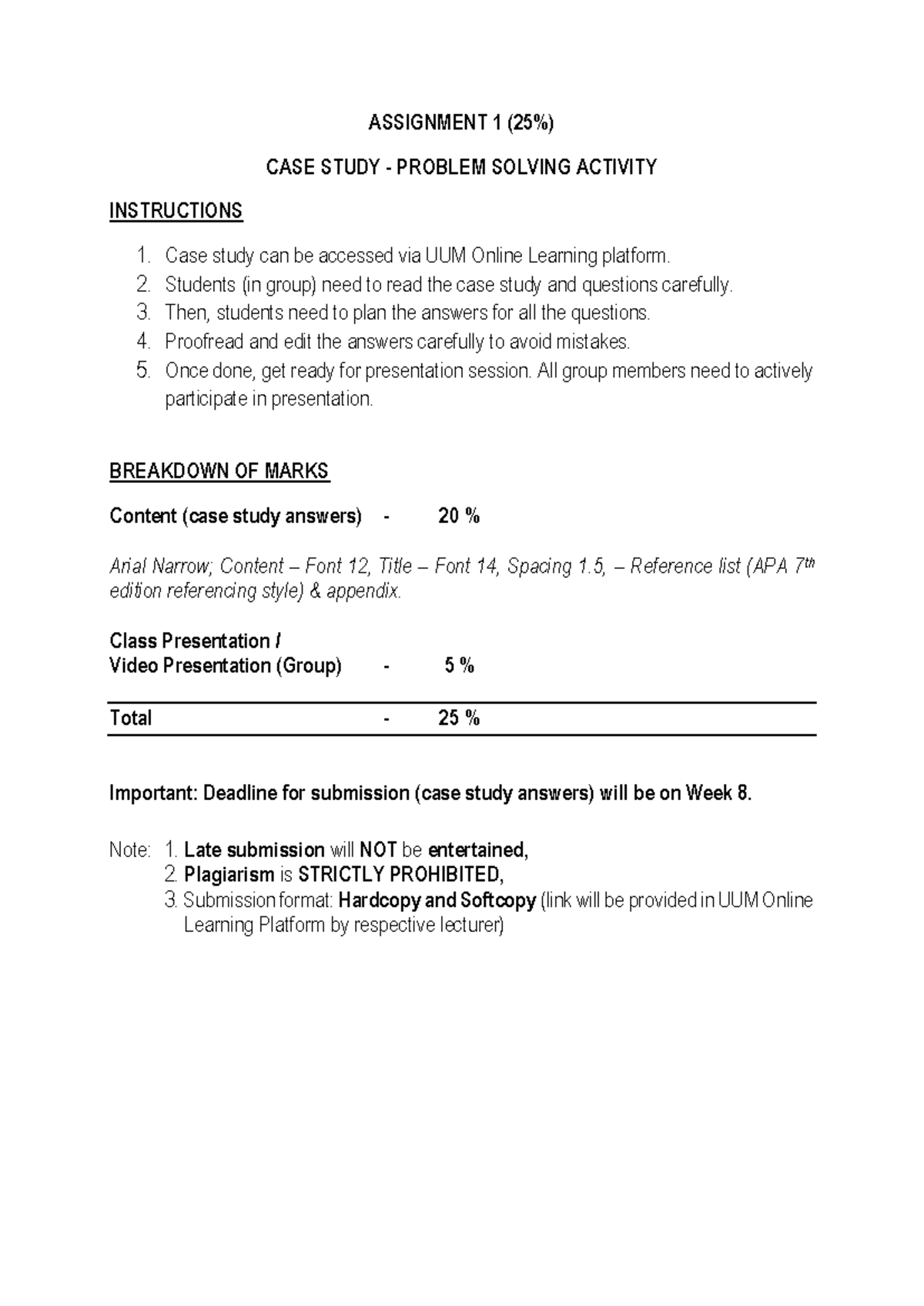 Case Study & Report Writing Assignments (25% & 20%) - Instructions ...