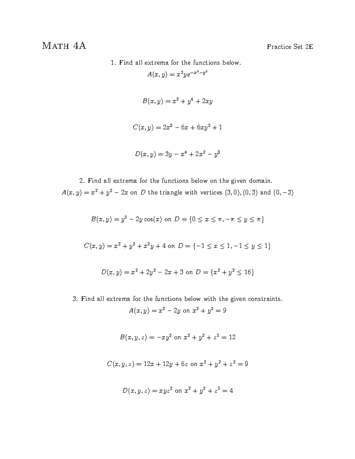4A PS 2Ec - practice problems - Math 4A Practice Set 2E Find all ...