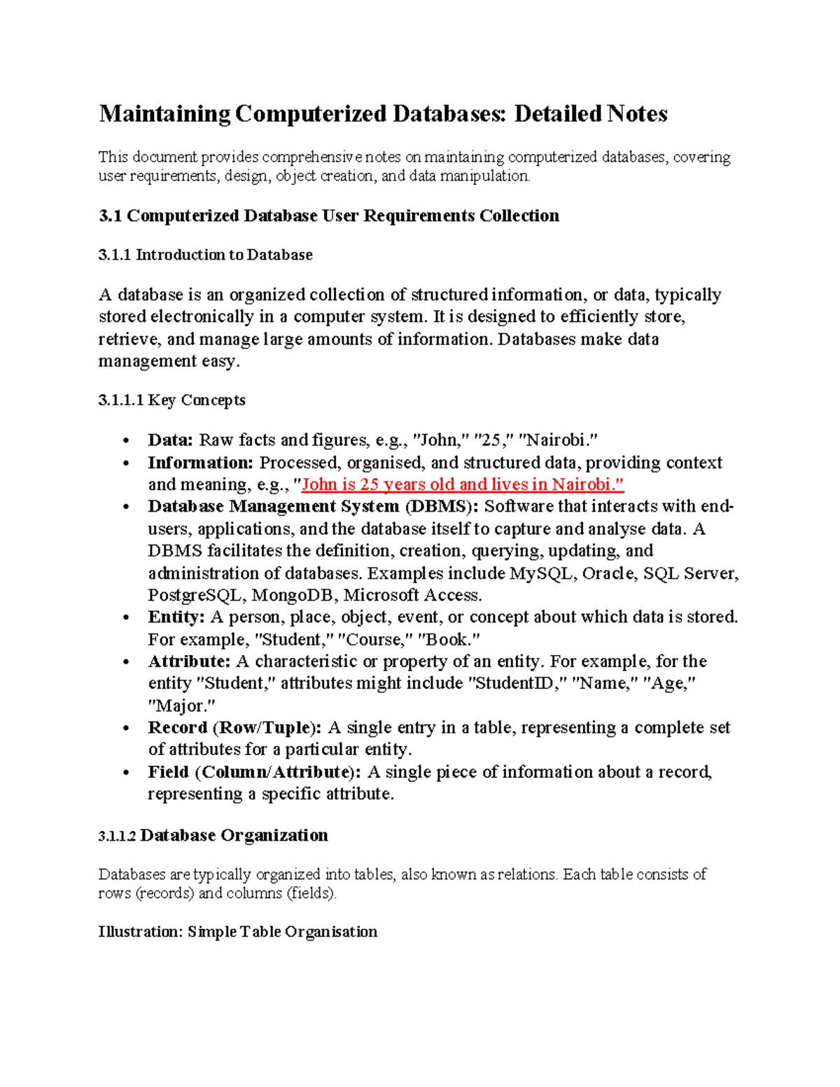Maintaining Computerized Databases: Comprehensive Study Notes - Studocu
