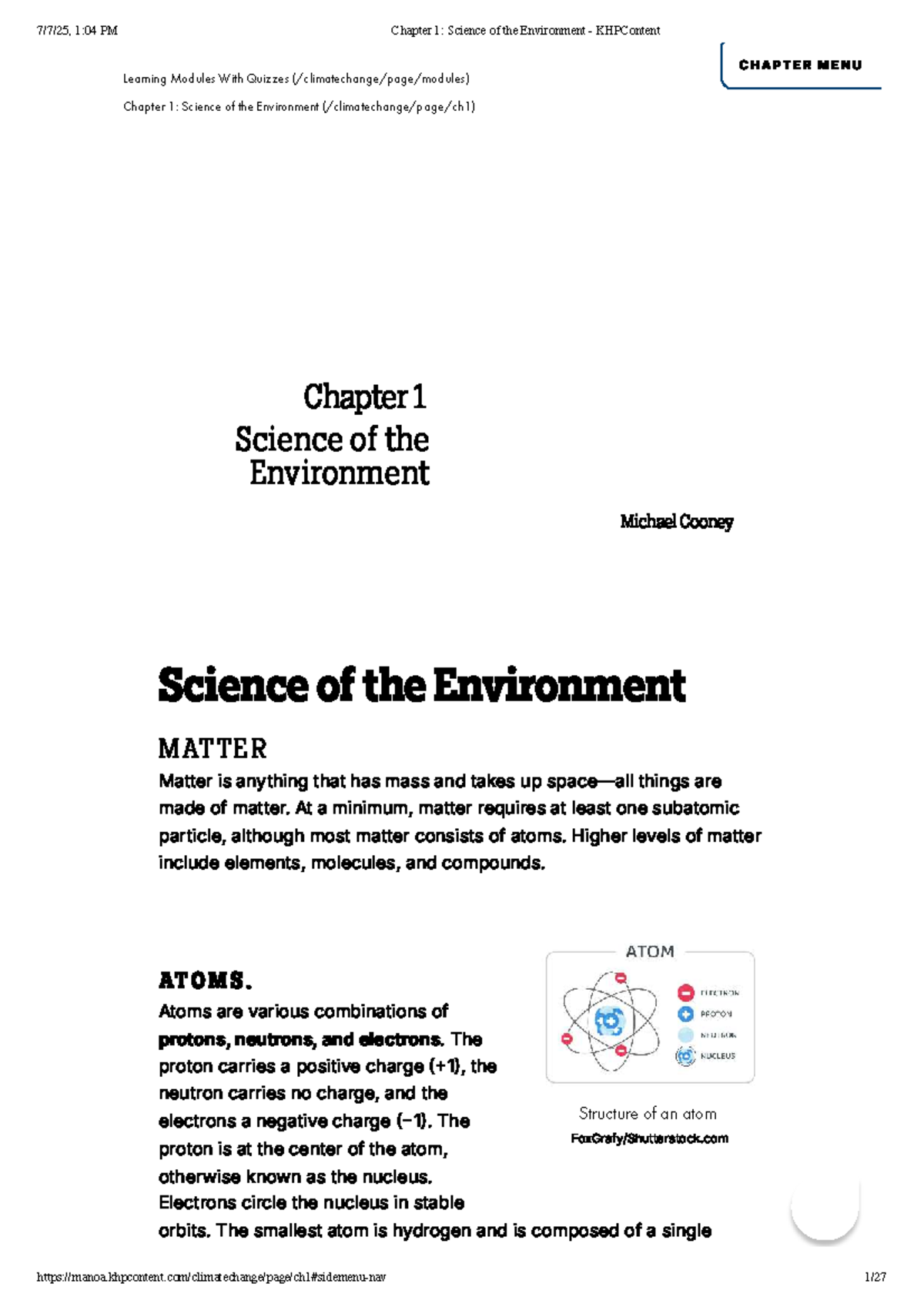 Chapter 1: Science of the Environment - KHPContent Overview - Studocu