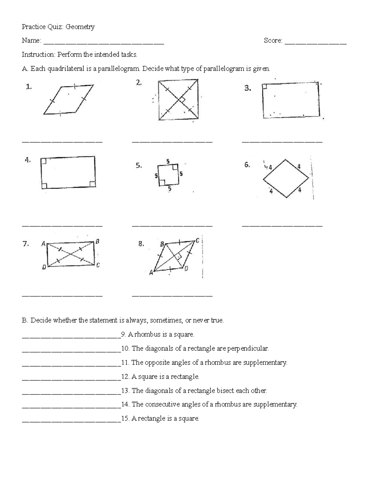 1.1 Practice Quiz: Geometry - Parallelograms & Properties - Studocu