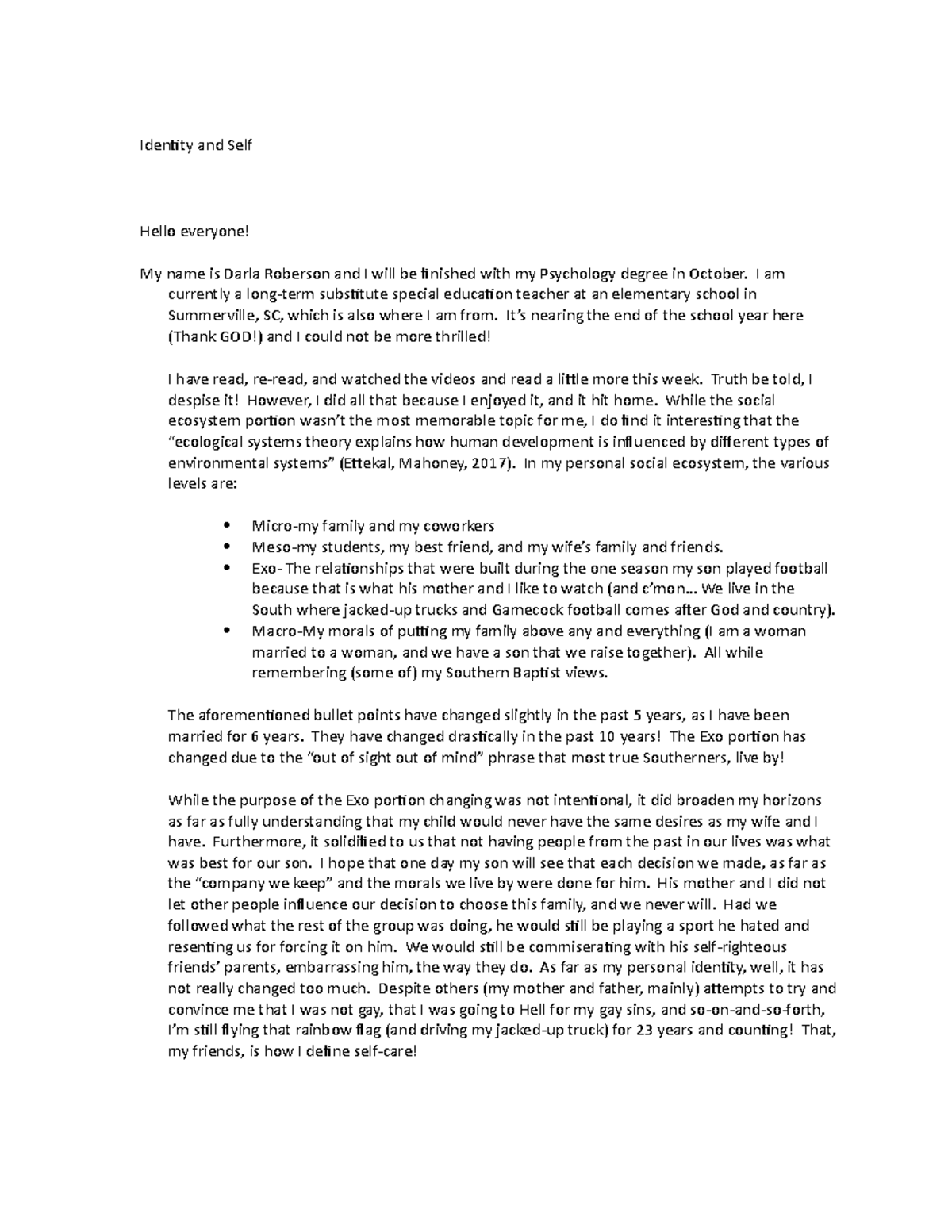 PSY 355 Module One Discussion: Understanding Identity and Self - Studocu