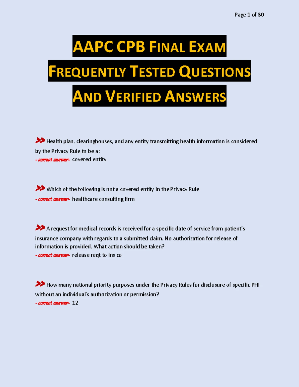 AAPC CPB CHAPTER 2: VERIFIED EXAM QUESTIONS & ANSWERS - Studocu