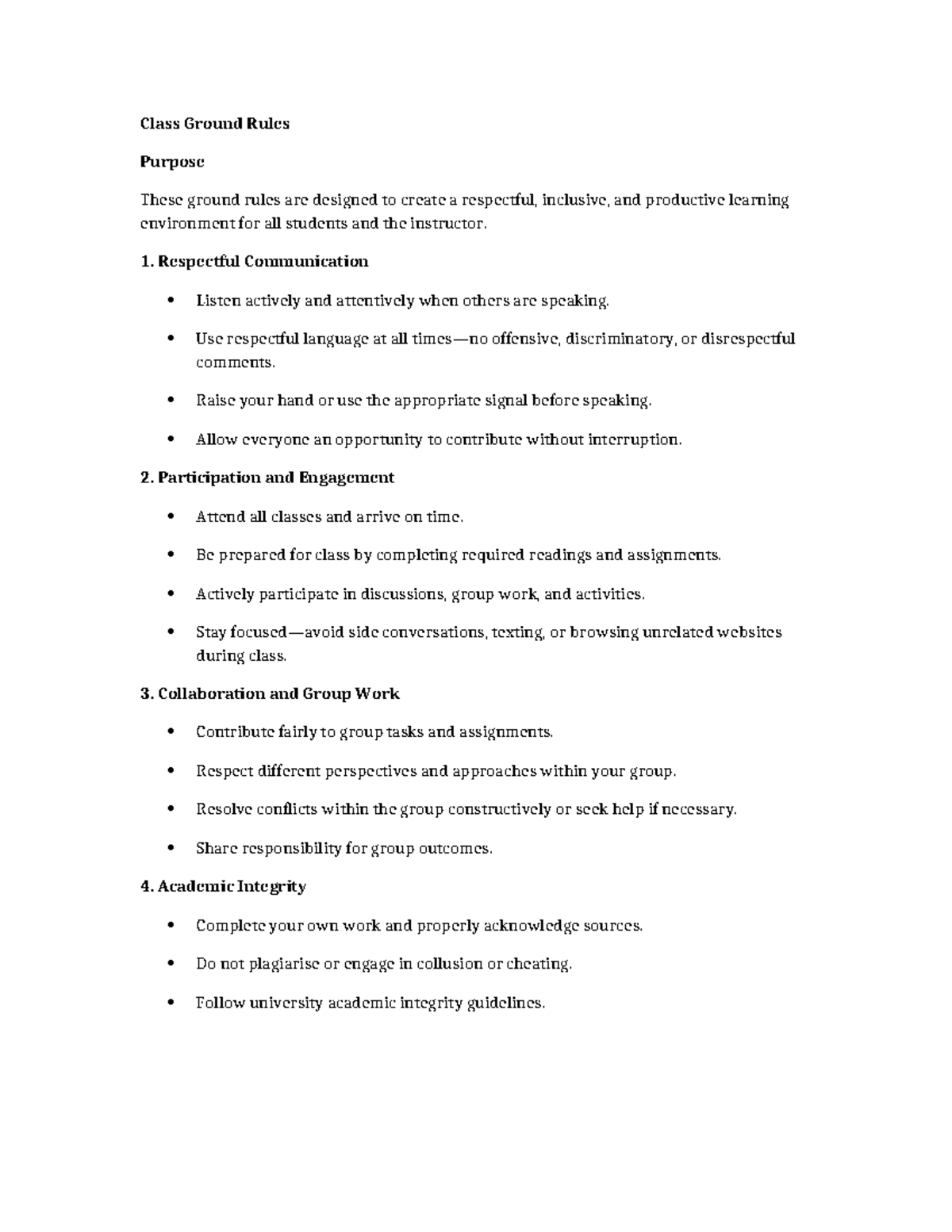 Student Group Agreement Template: Ground Rules & Communication Plan ...