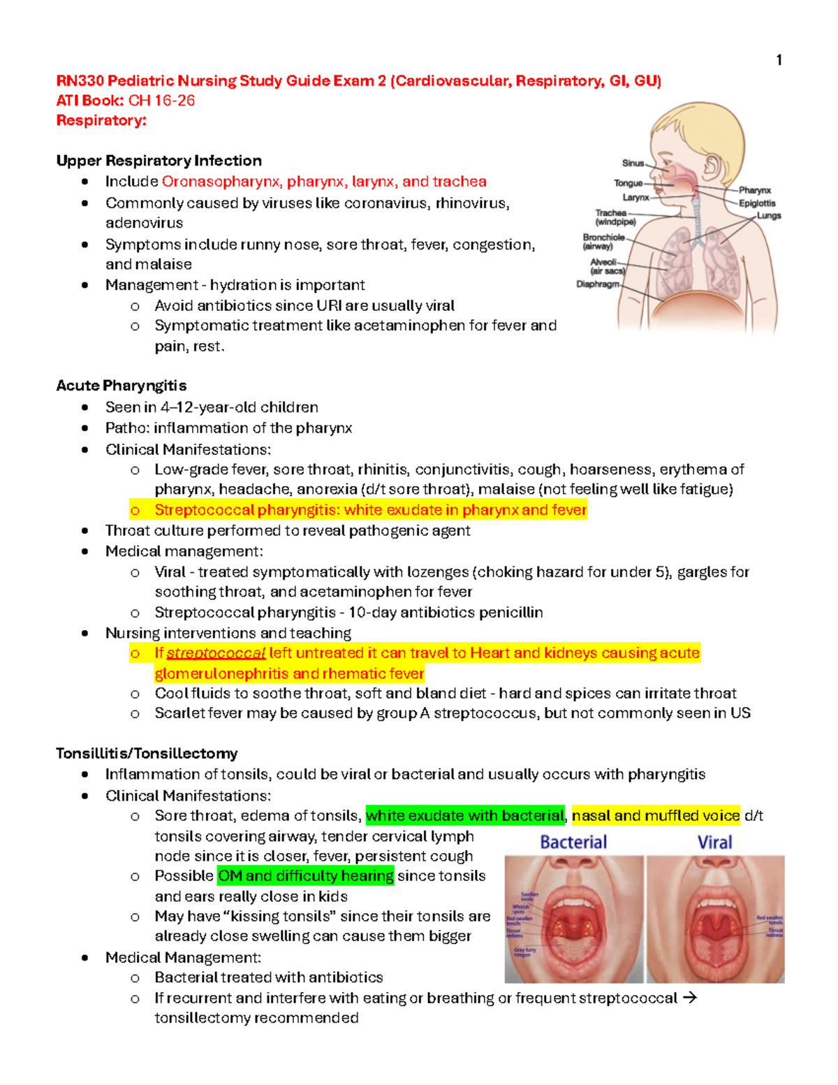 RN330 Peds Exam 2 Study Guide: Cardio, Respiratory & GI Topics - Studocu