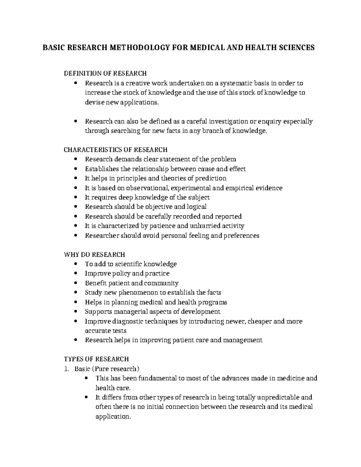 BASIC RESEARCH METHODOLOGY IN MEDICAL & HEALTH SCIENCES - Studocu
