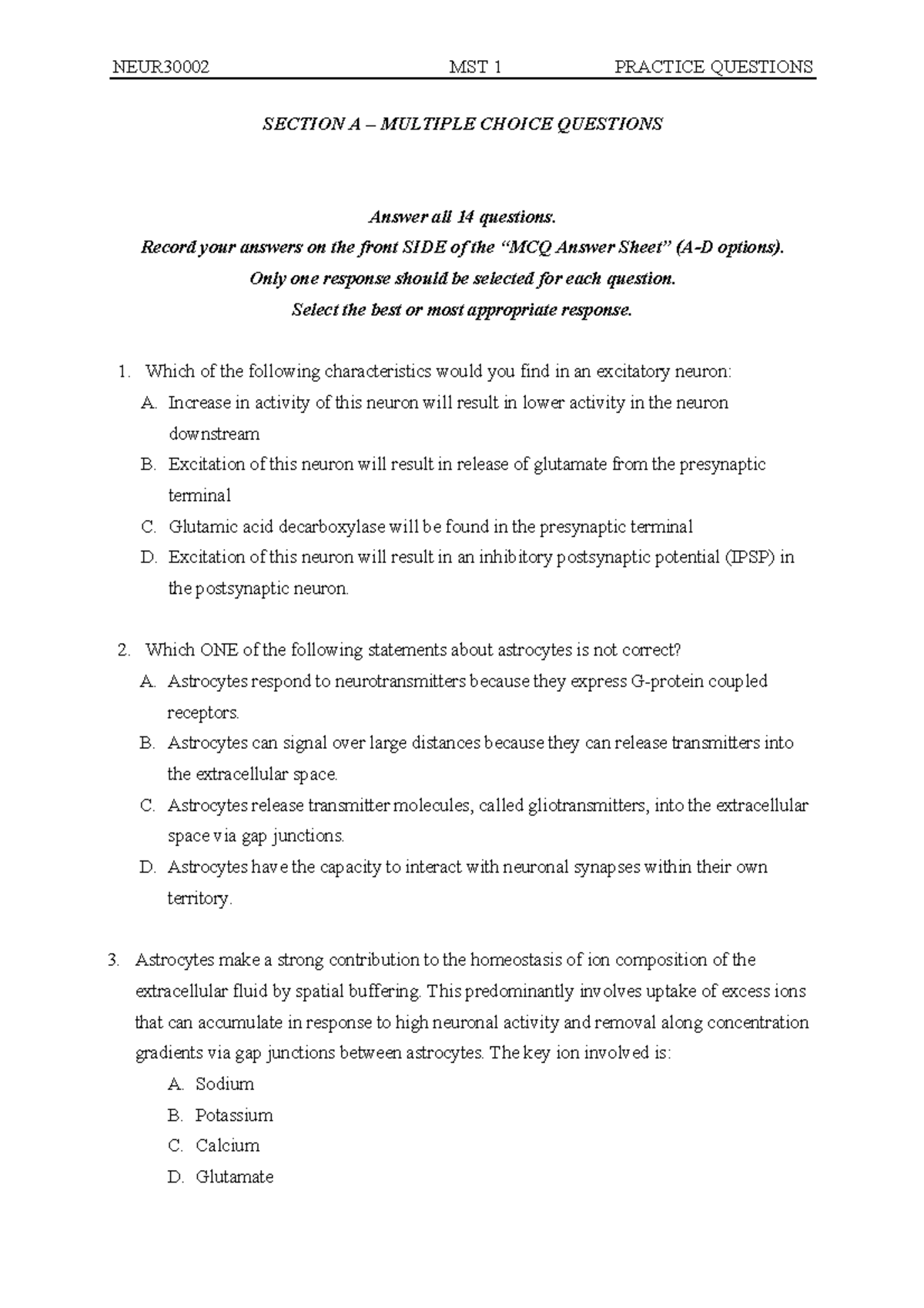 Sample/practice exam 2019, questions - MST 1 PRACTICE QUESTIONS SECTION ...