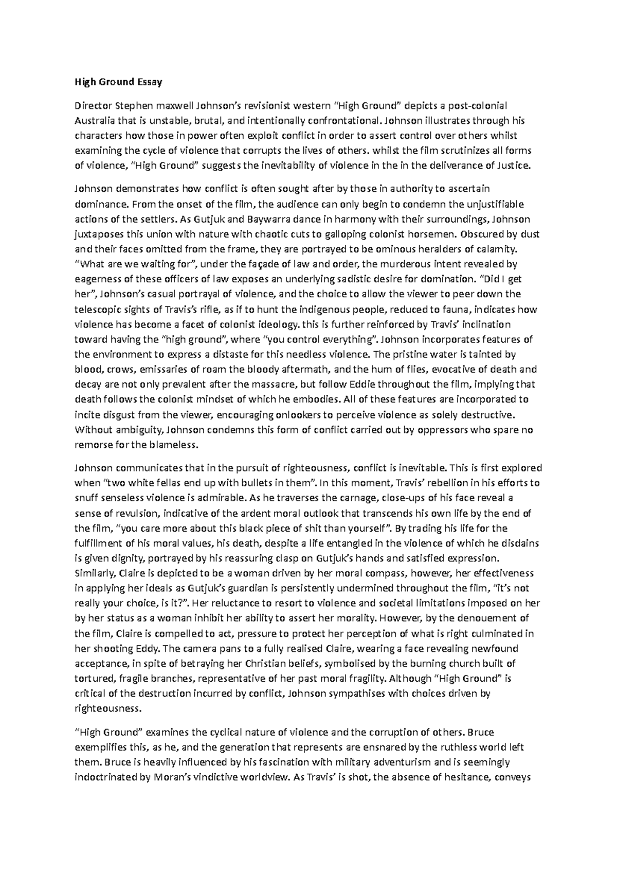 High Ground Analysis: Exploring Violence in Johnson's Revisionist ...