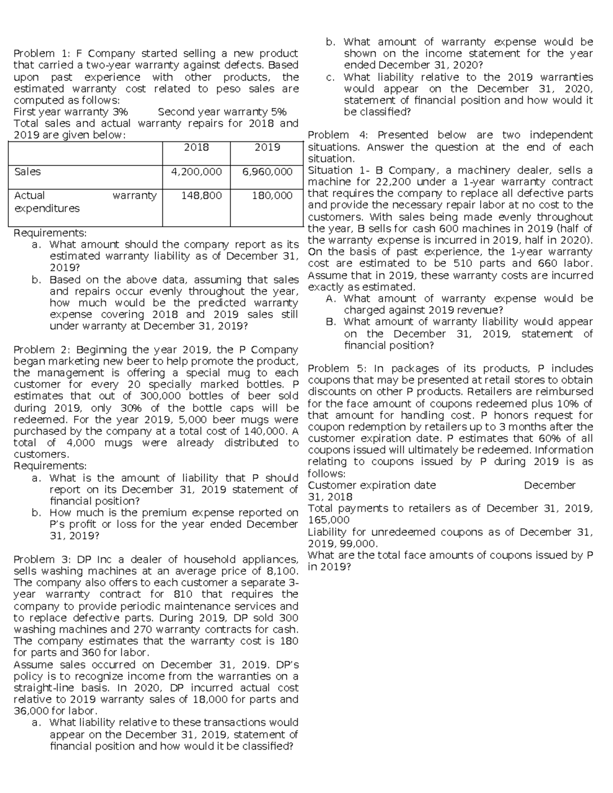 Chapter 14 Quiz 2 - FAR Warranty Expense and Liability Analysis - Studocu