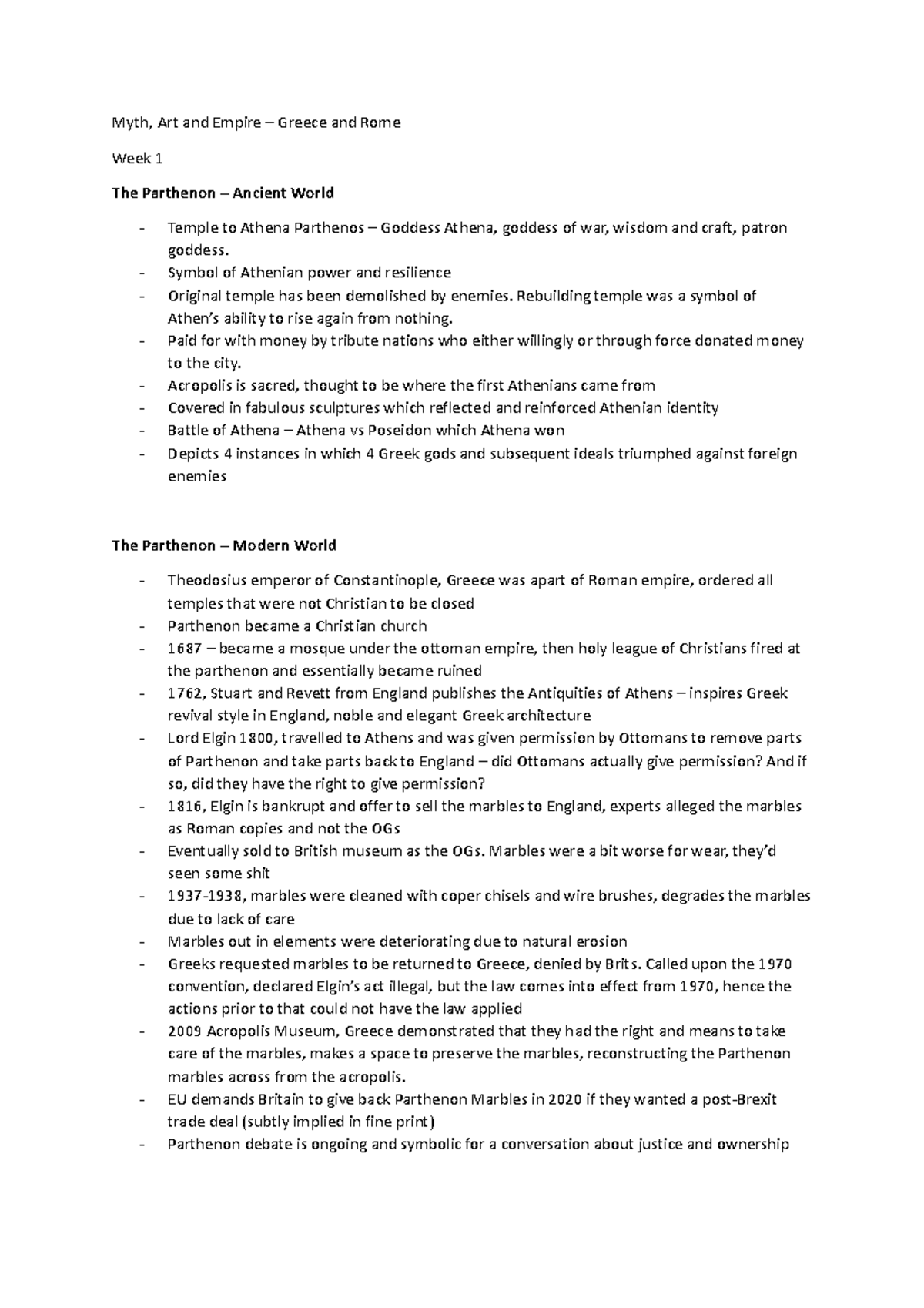 HIST 101: Lecture Notes on Ancient Greece and Rome - Parthenon Analysis ...