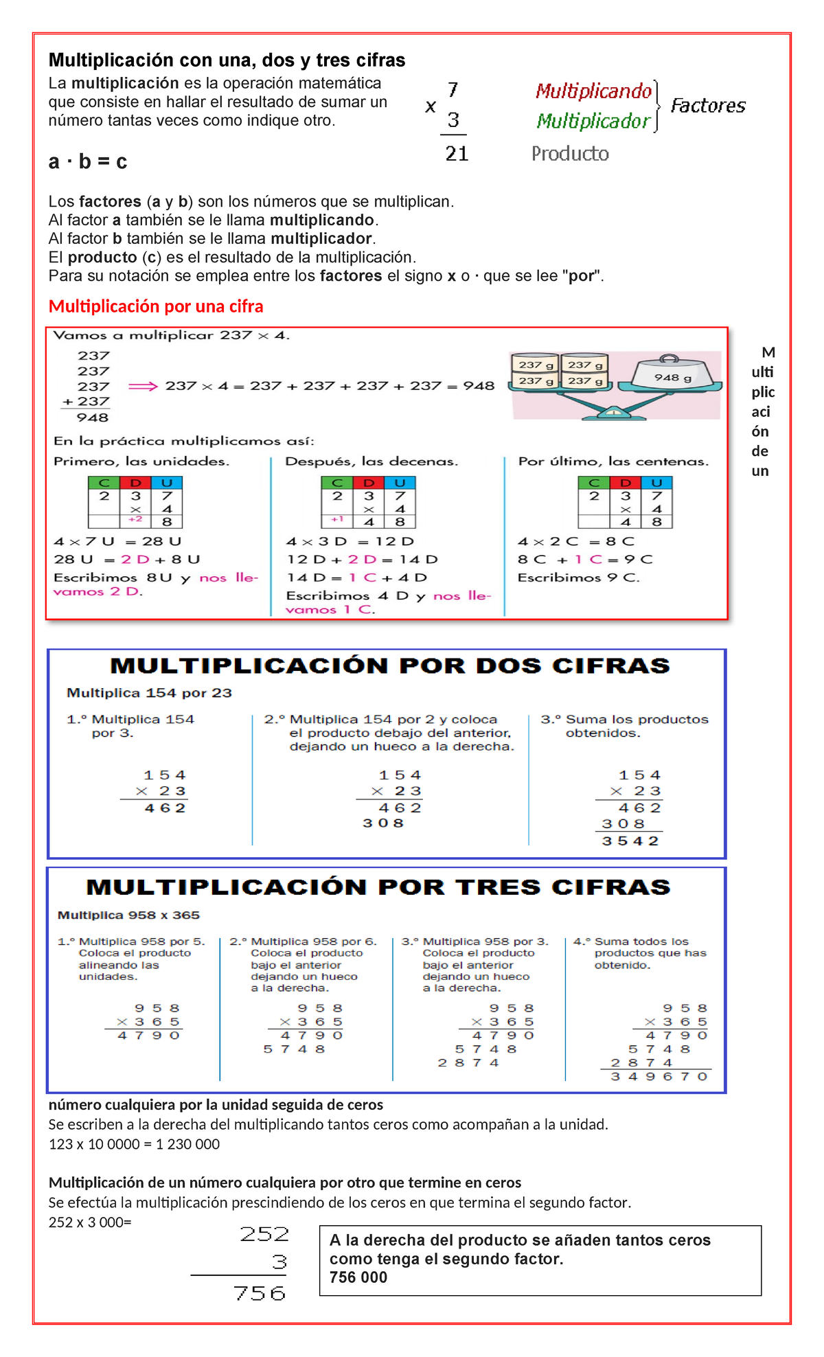 Multiplicación con una, dos y tres cifras - Material Fotocopiado - Studocu