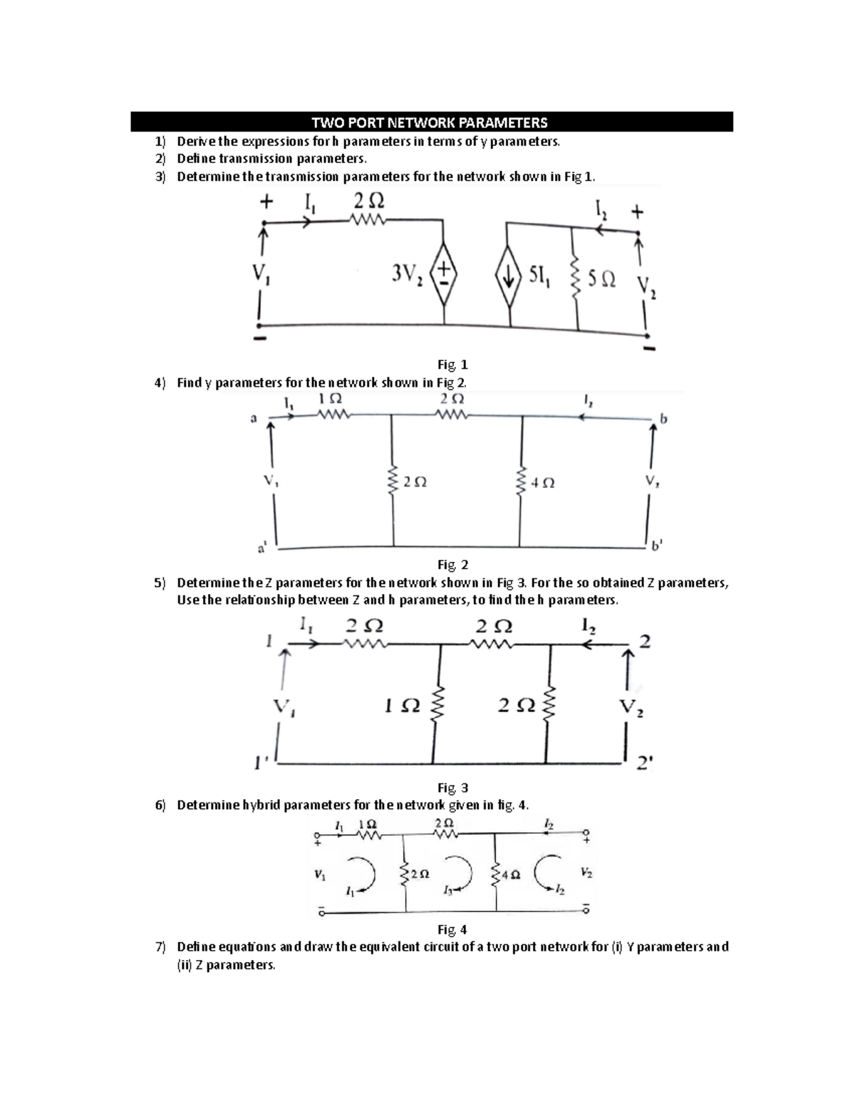 Two Port QB - question bank - TWO PORT NETWORK PARAMETERS 1) Derive the ...