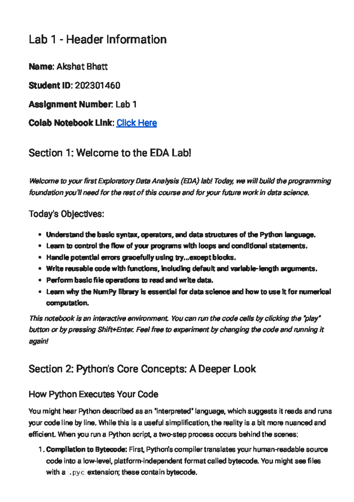 EDA LAB 1: Intro to Python Fundamentals - ASN 202301460 - Studocu