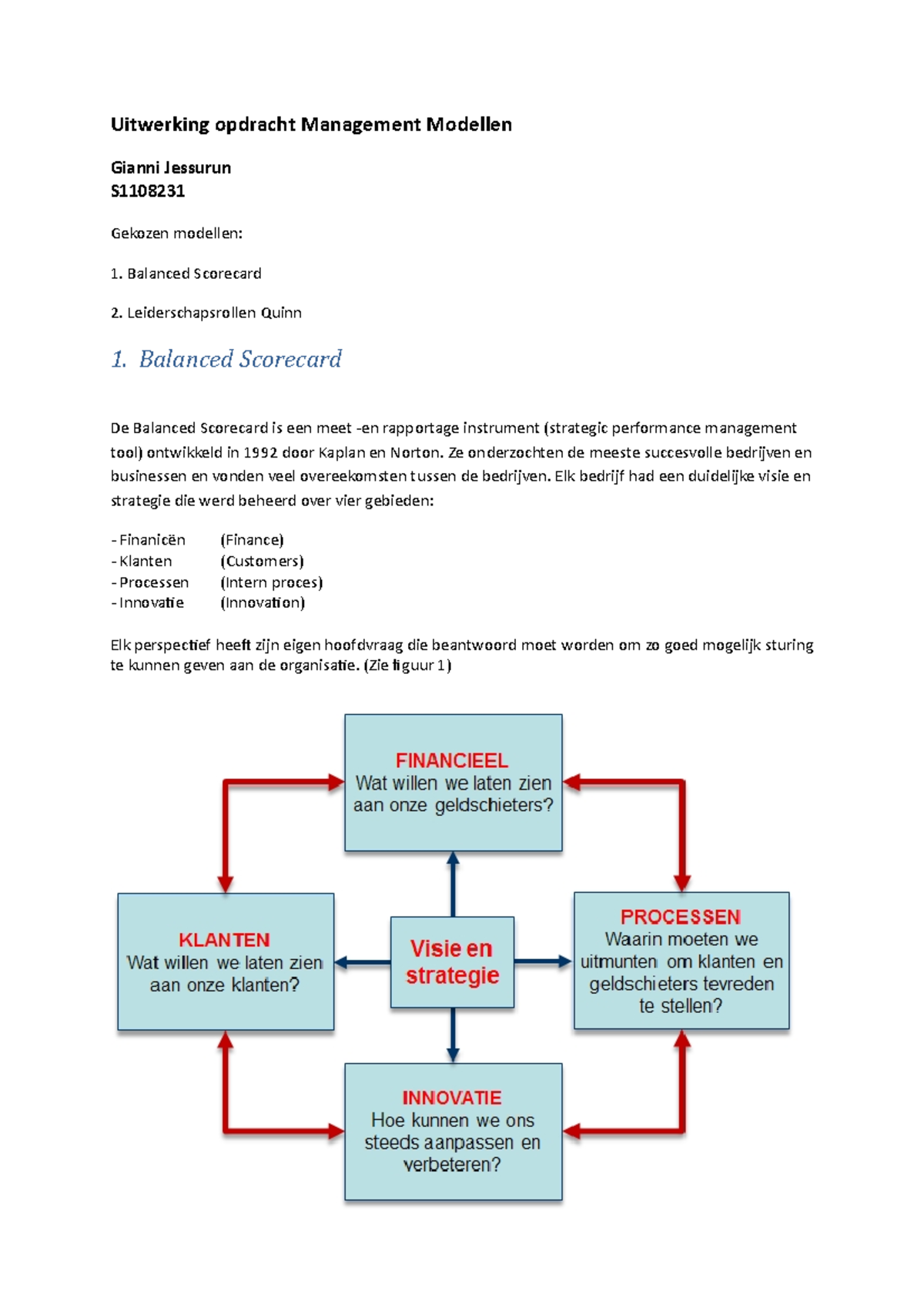 Management Modellen Opdracht: Balanced Scorecard en Quinn Rollen ...