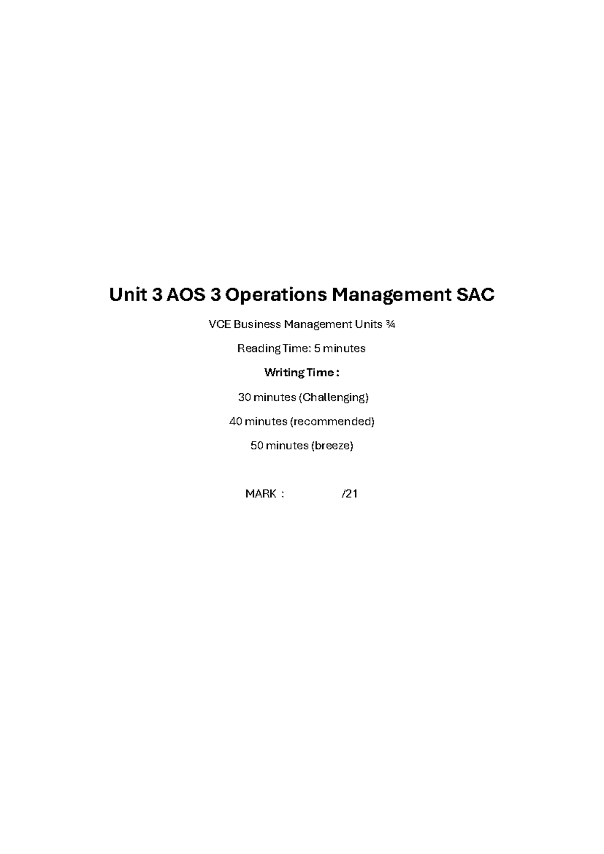 Unit 3 AOS 3 Operations Management SAC: Lite Bikes Case Study Analysis ...
