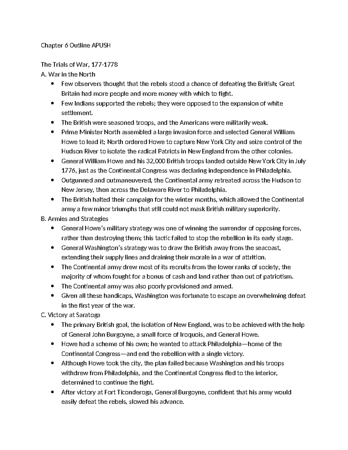 Apush Chapter 6 outline - Chapter 6 Outline APUSH The Trials of War ...