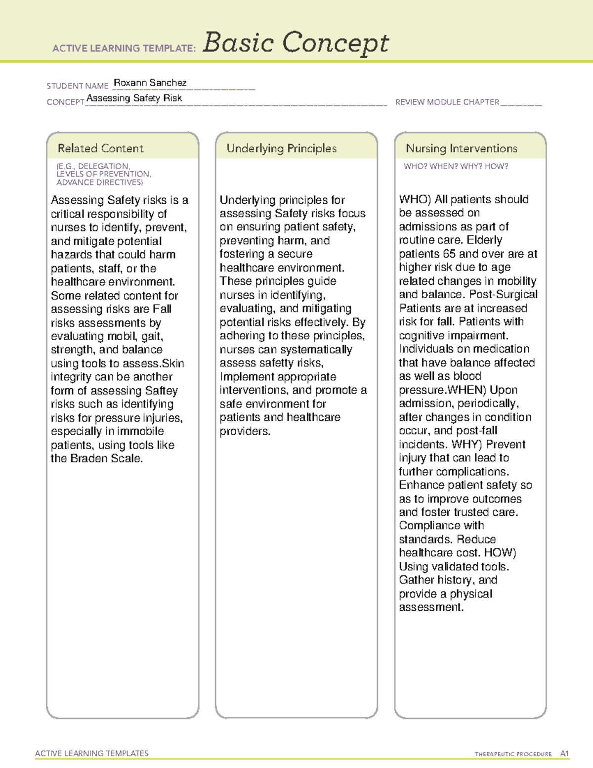 ACTIVE LEARNING TEMPLATE: Assessing Safety Risks in Nursing - Studocu