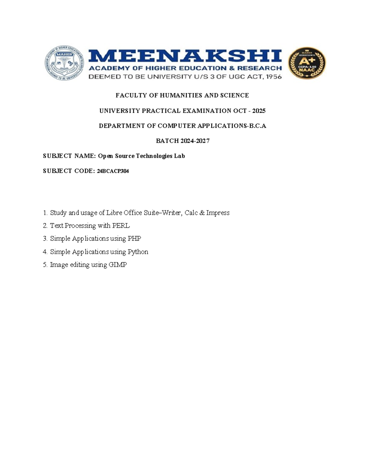 BCA 24BCACP304 Practical Exam Notes: Open Source Tech Lab - Studocu