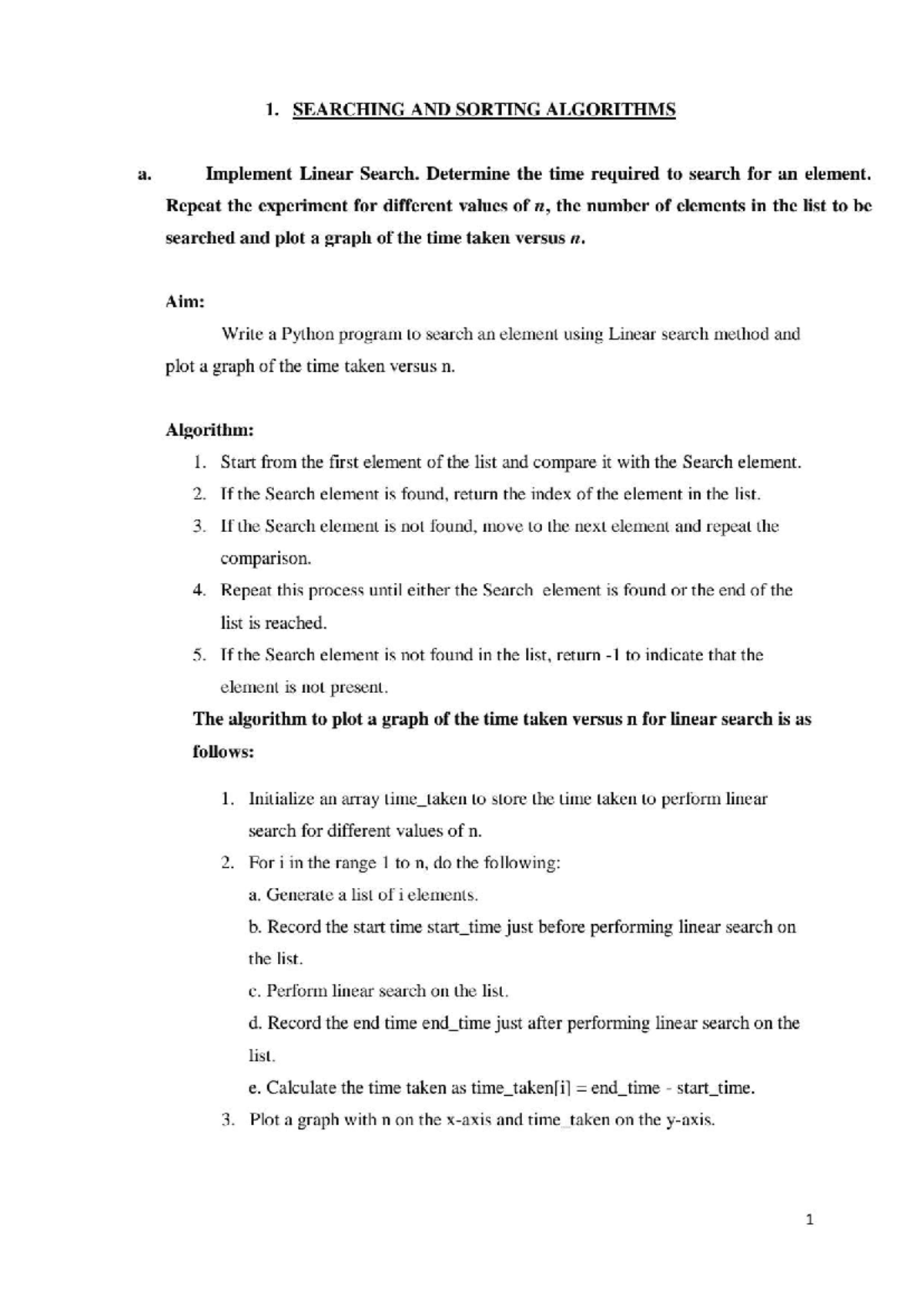 Cs3401 Lab Manual: Searching & Sorting Algorithms in Python - Studocu