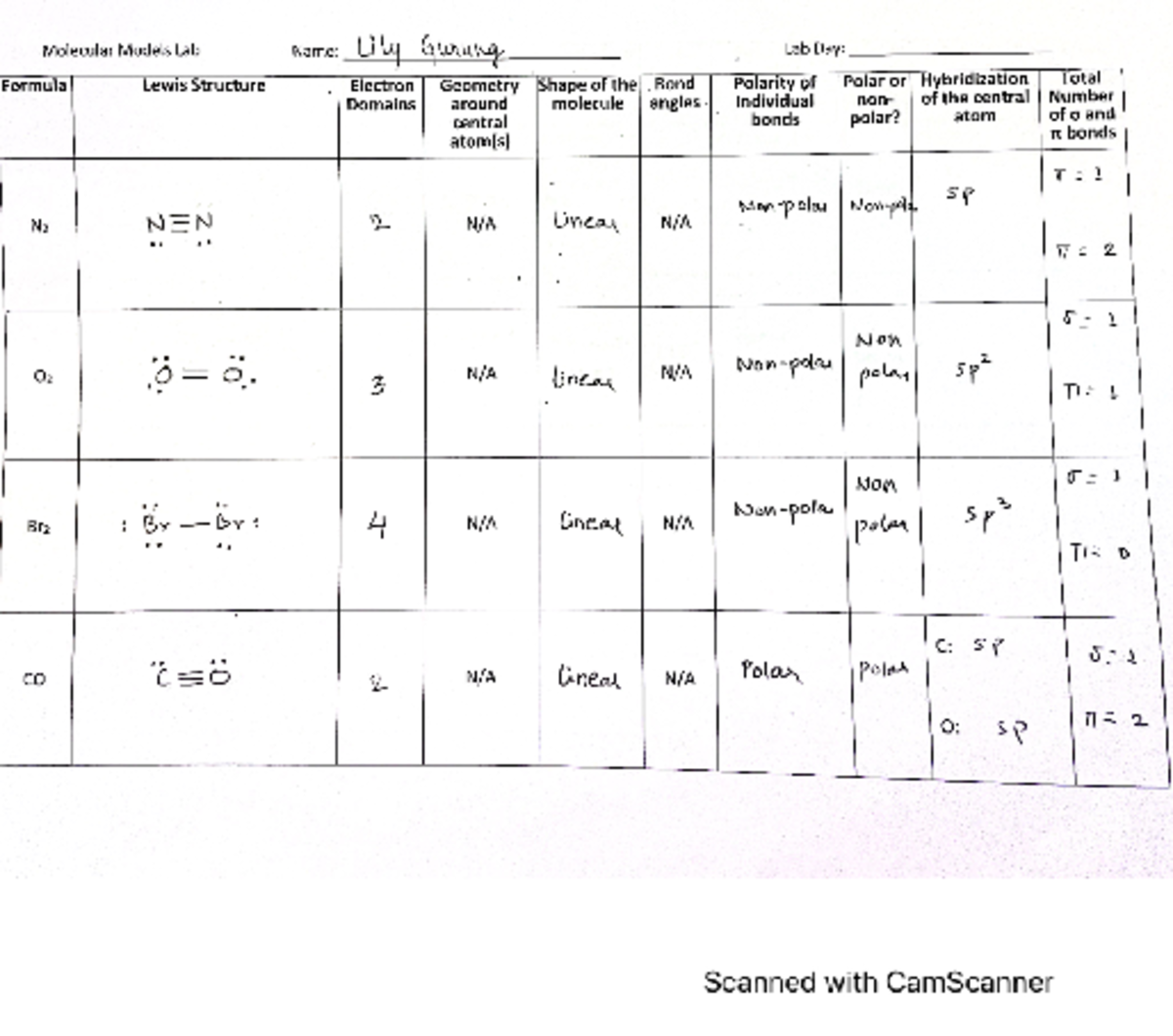 Lab 11: Molecular Models Analysis and Bonding Geometry - Studocu