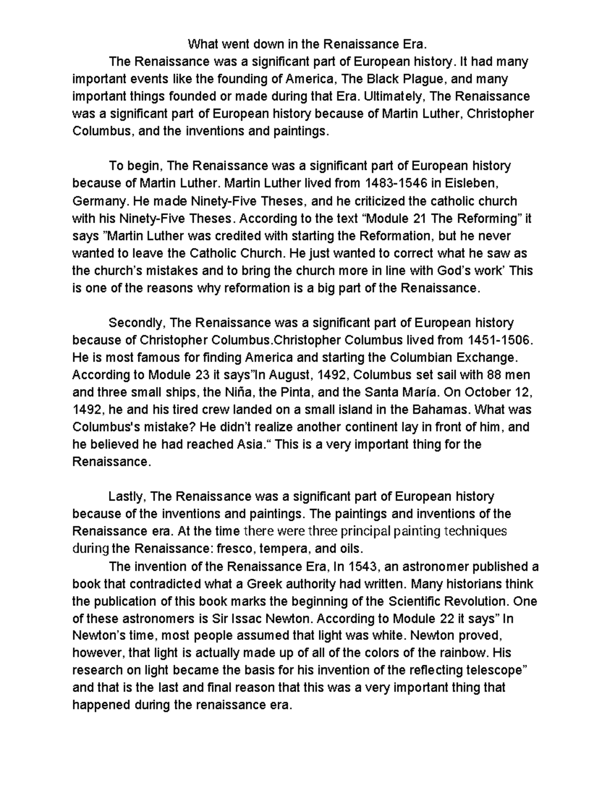 Renaissance Era Significance: Key Events & Figures - Ren Essay - Studocu