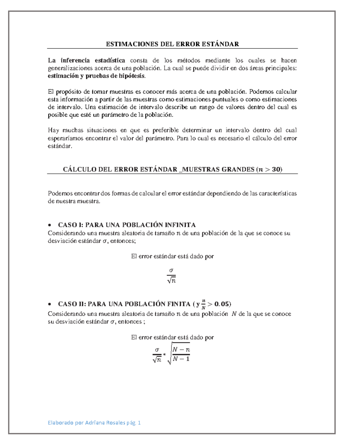 Estimaciones del Error Estándar y su Aplicación en Intervalos de ...