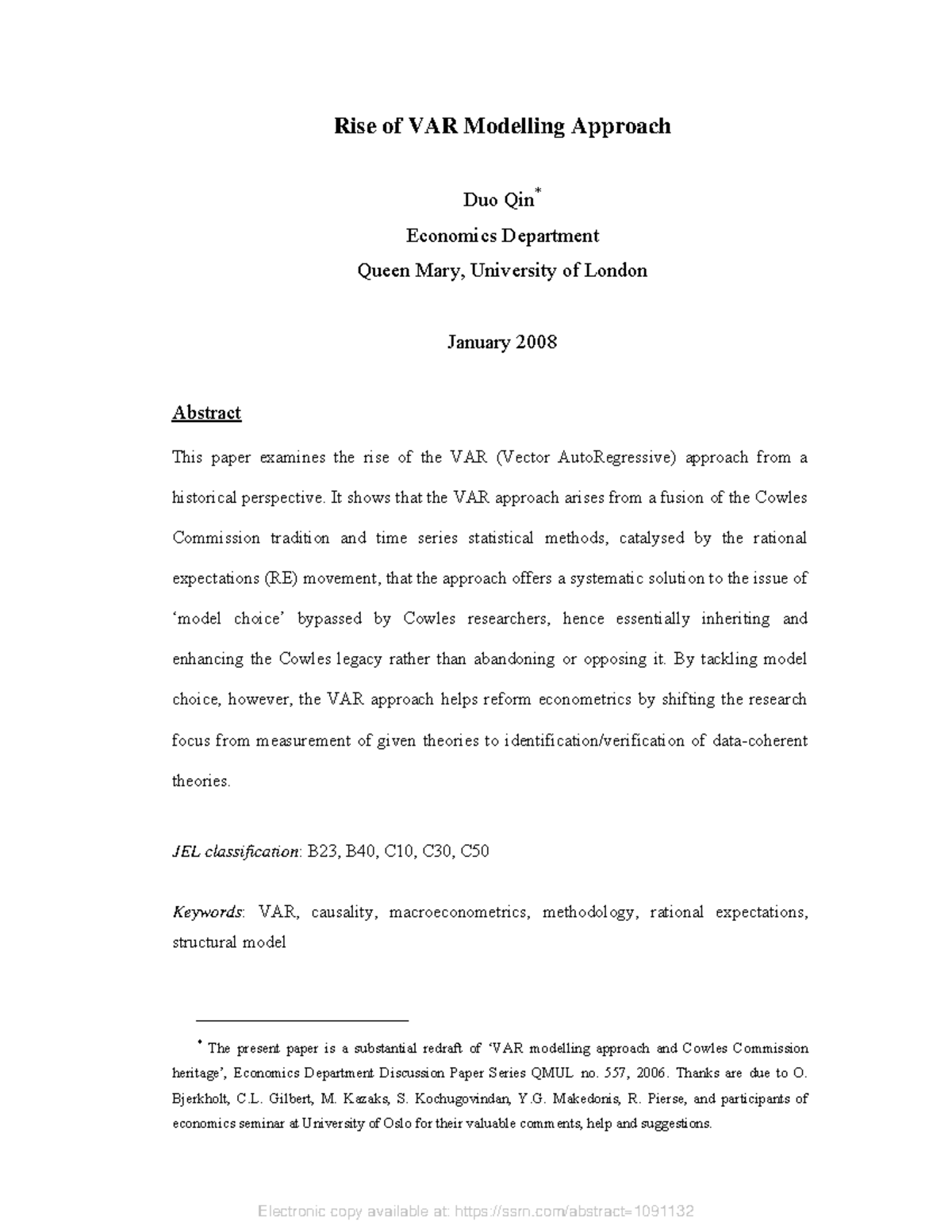 The Rise of VAR Modelling: A Historical Perspective on Econometrics ...