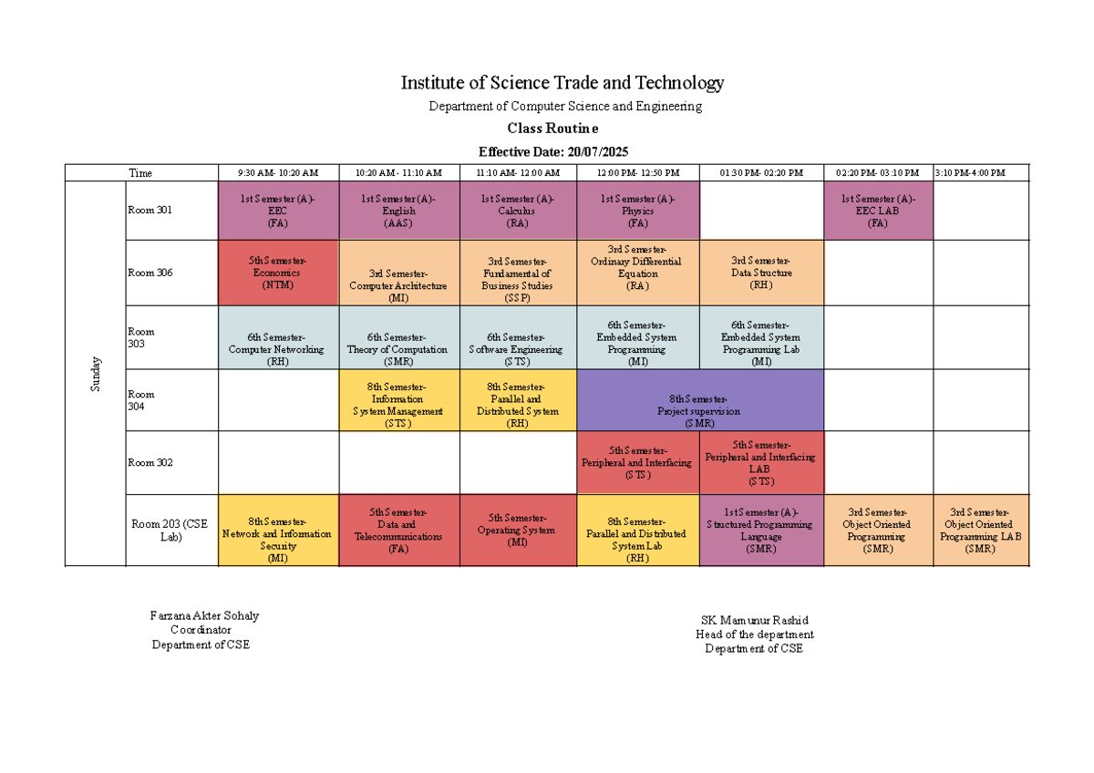 Class Routine for CSE-2025: Semester Schedule and Details - Studocu