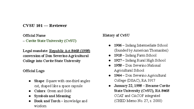 Reviewer - First year student - CVSU 101 — Reviewer Official Name ...