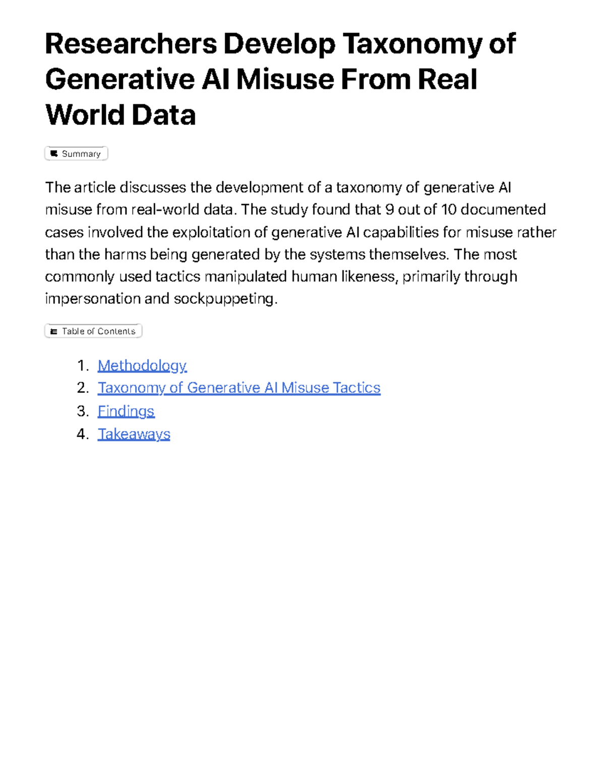 Taxonomy of Generative AI Misuse: Risks & Tactics Analysis 2023-2024 ...