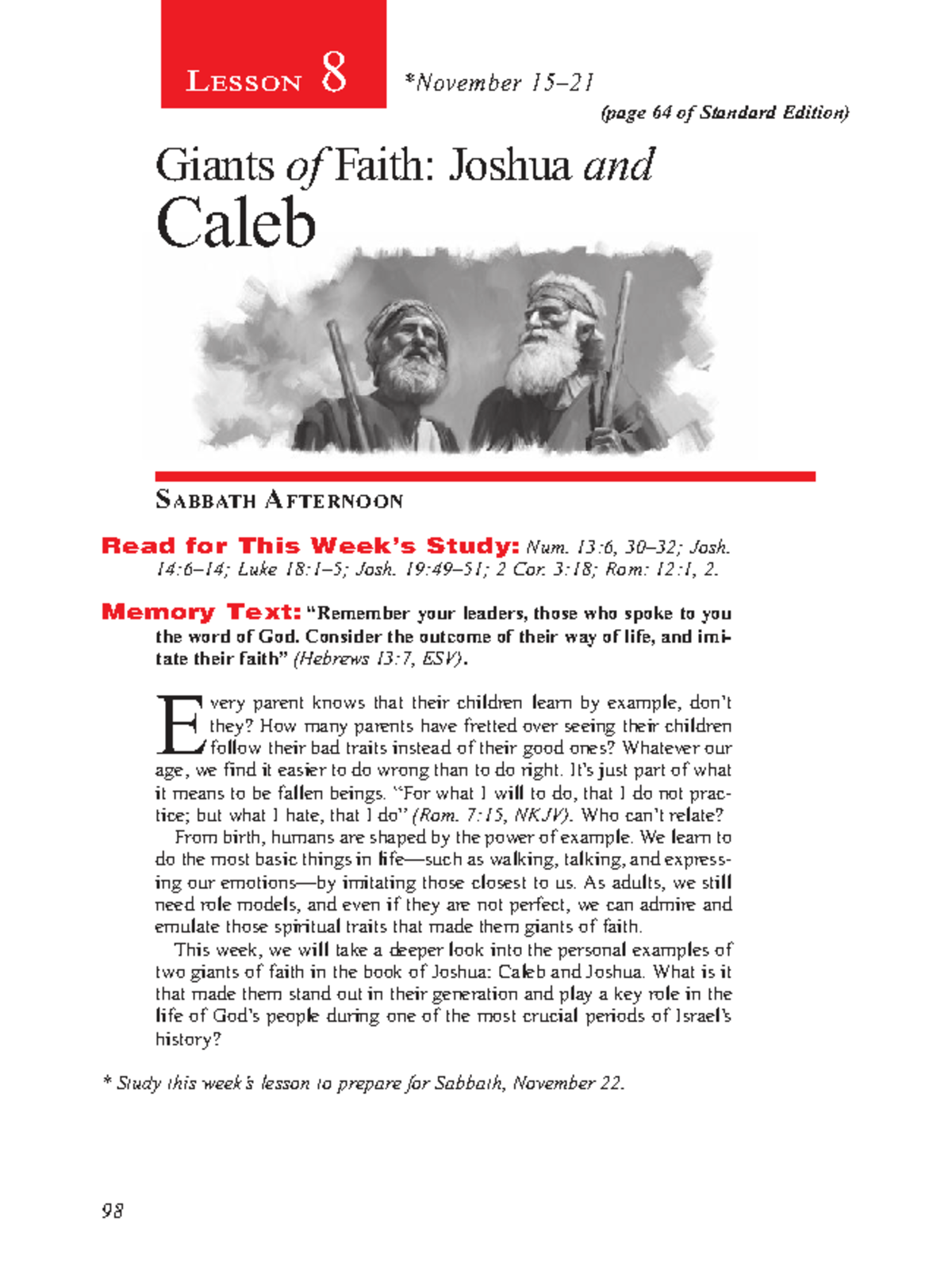 Lesson 8: Giants of Faith - Joshua and Caleb (Sabbath School) - Studocu