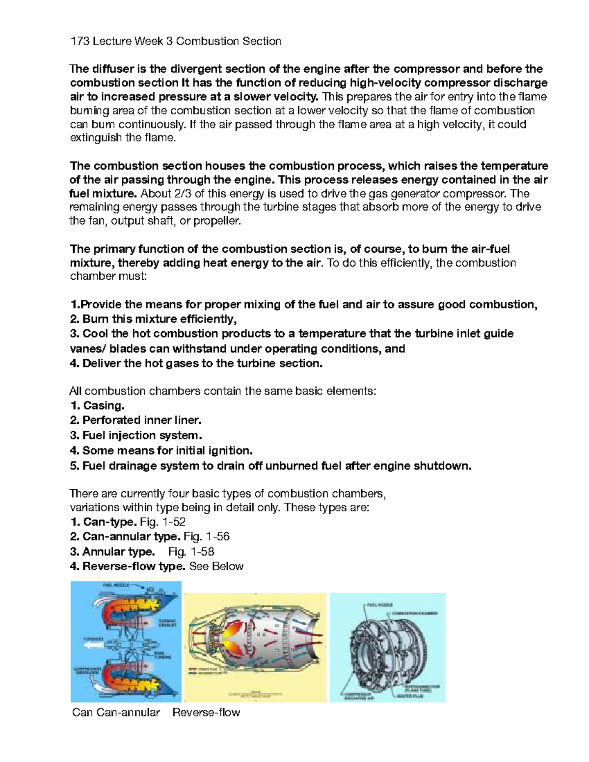 173 Lecture Week 3: Combustion Chamber Types & Functions - Studocu