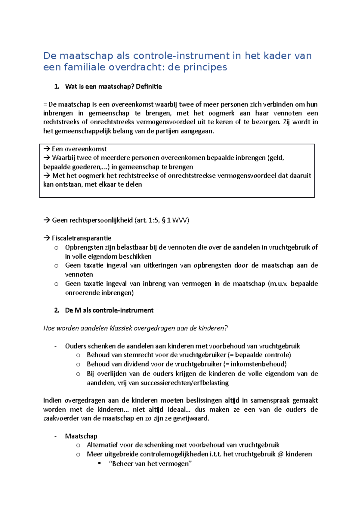 Maatschap als Controle-instrument voor Familiebedrijven - Les 3 - Studocu