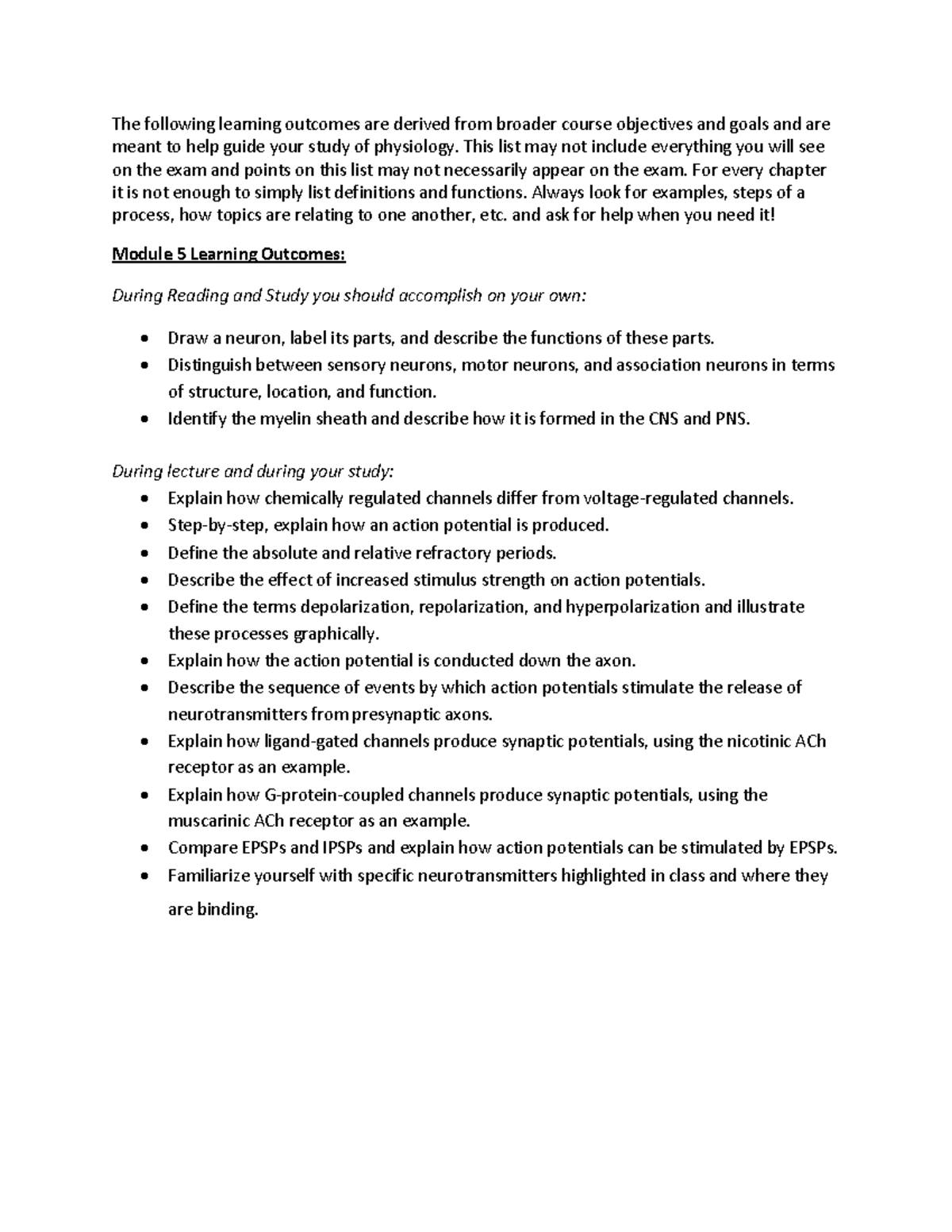 Physiology Study Guide: Module 5 Learning Outcomes Overview - Studocu