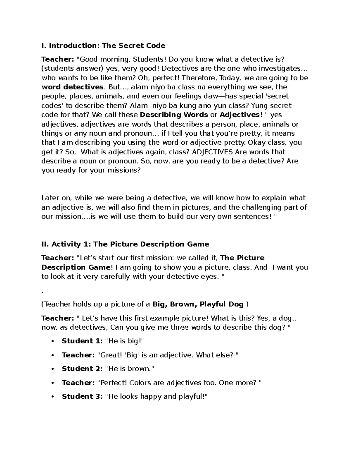 Adjectives Adventure: A Fun Demo on Describing Words - Studocu